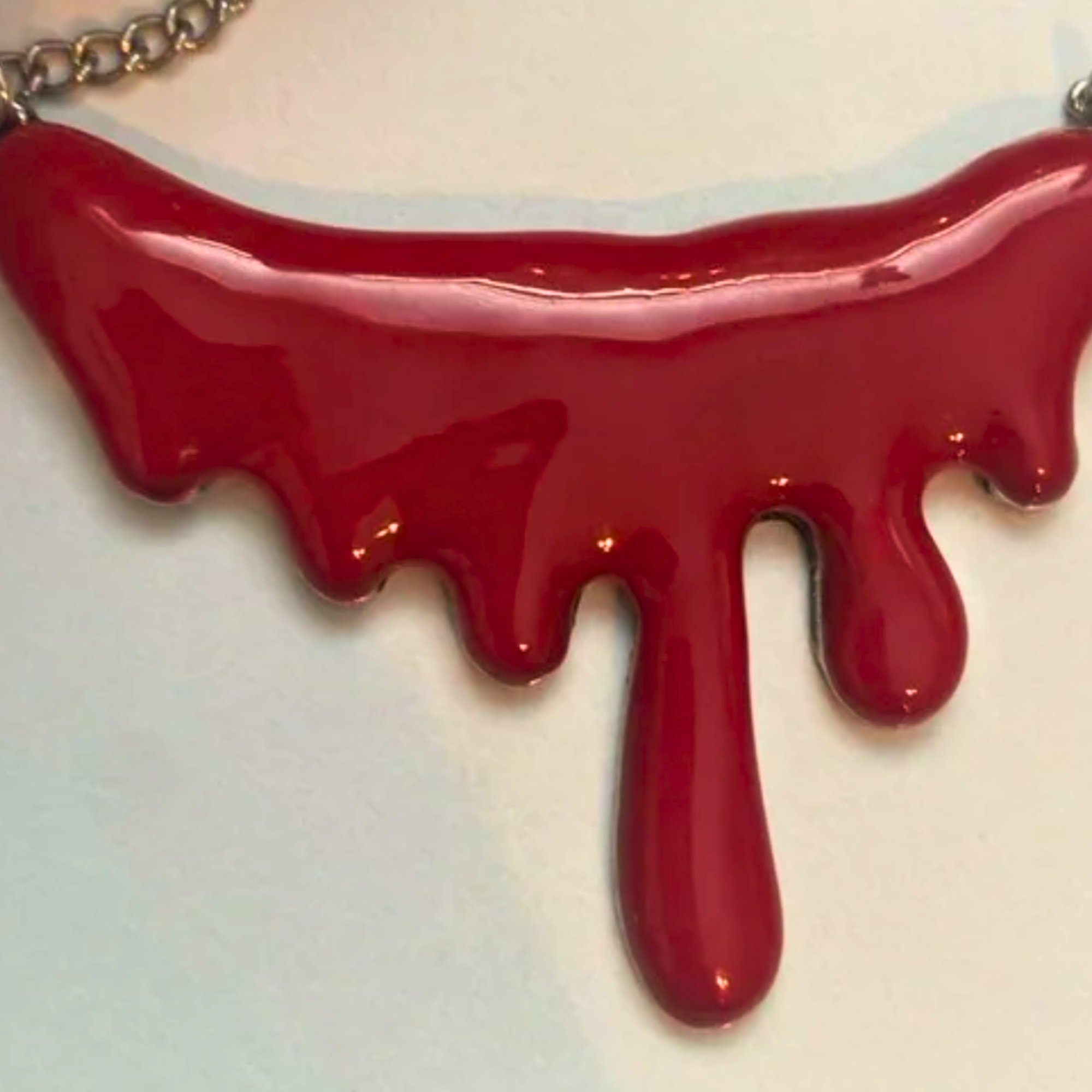 NEW Gothic Vampire Silver Fangs and Red Blood Drip Statement Necklace ...