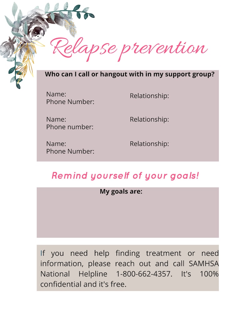 Relapse Prevention Plan Printable - Etsy