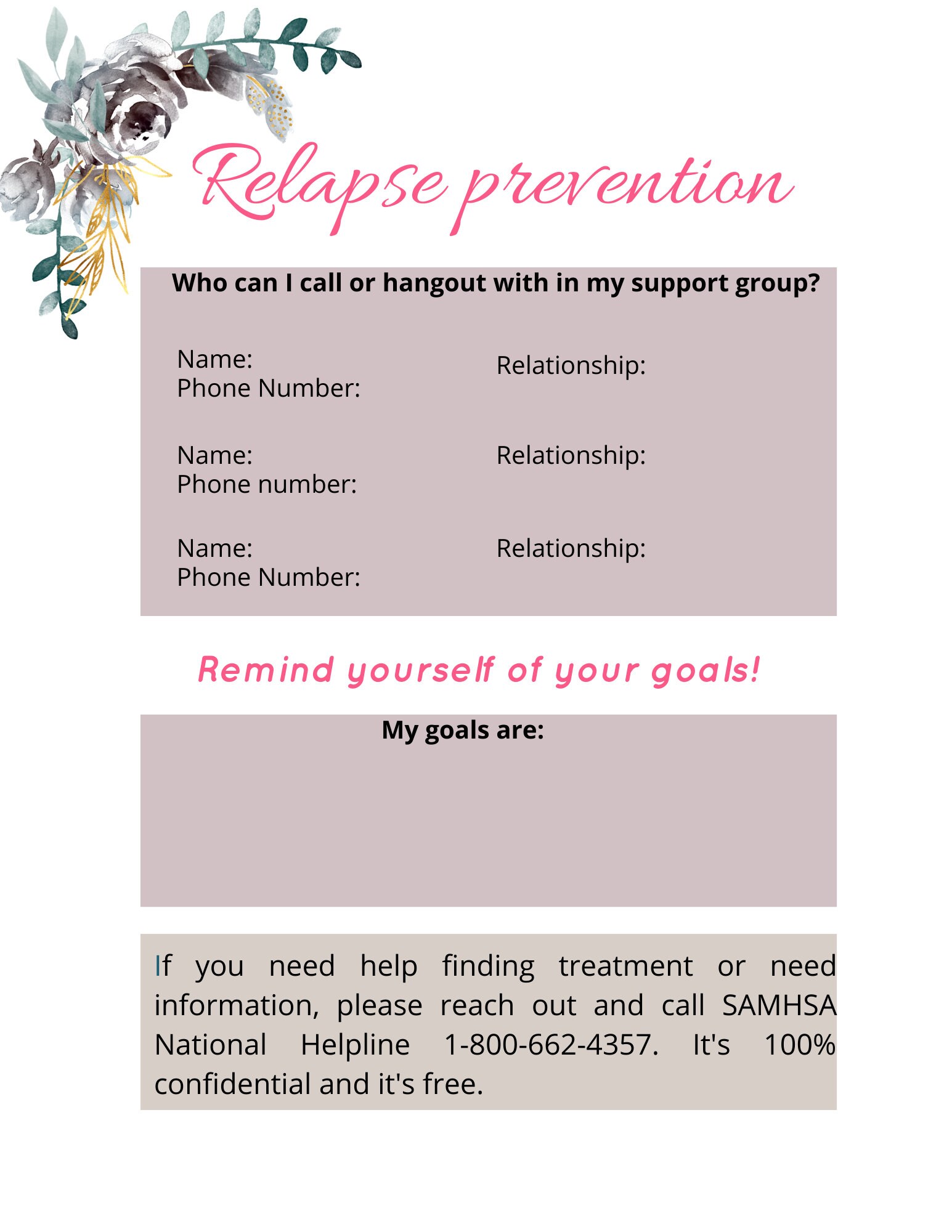 Relapse Prevention Plan Printable - Etsy Canada