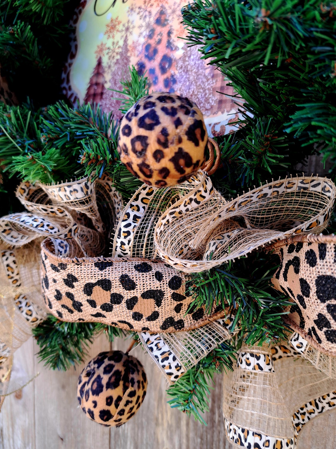 Leopard Print Christmas Wreath: Farmhouse Front Door Decor - Etsy