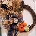 Navy Blue, and Orange Pumpkins and Ribbon, With Silk Floral Fall Front ...