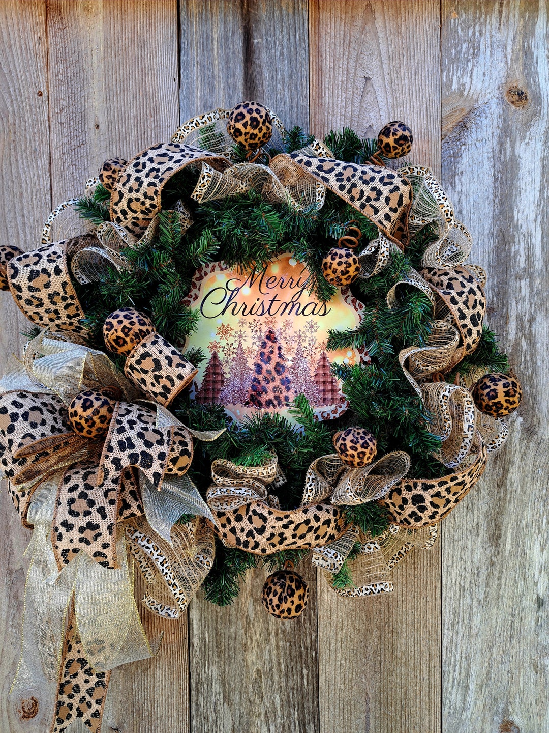 Leopard Print Christmas Wreath, Christmas Front Door Wreath, Modern ...