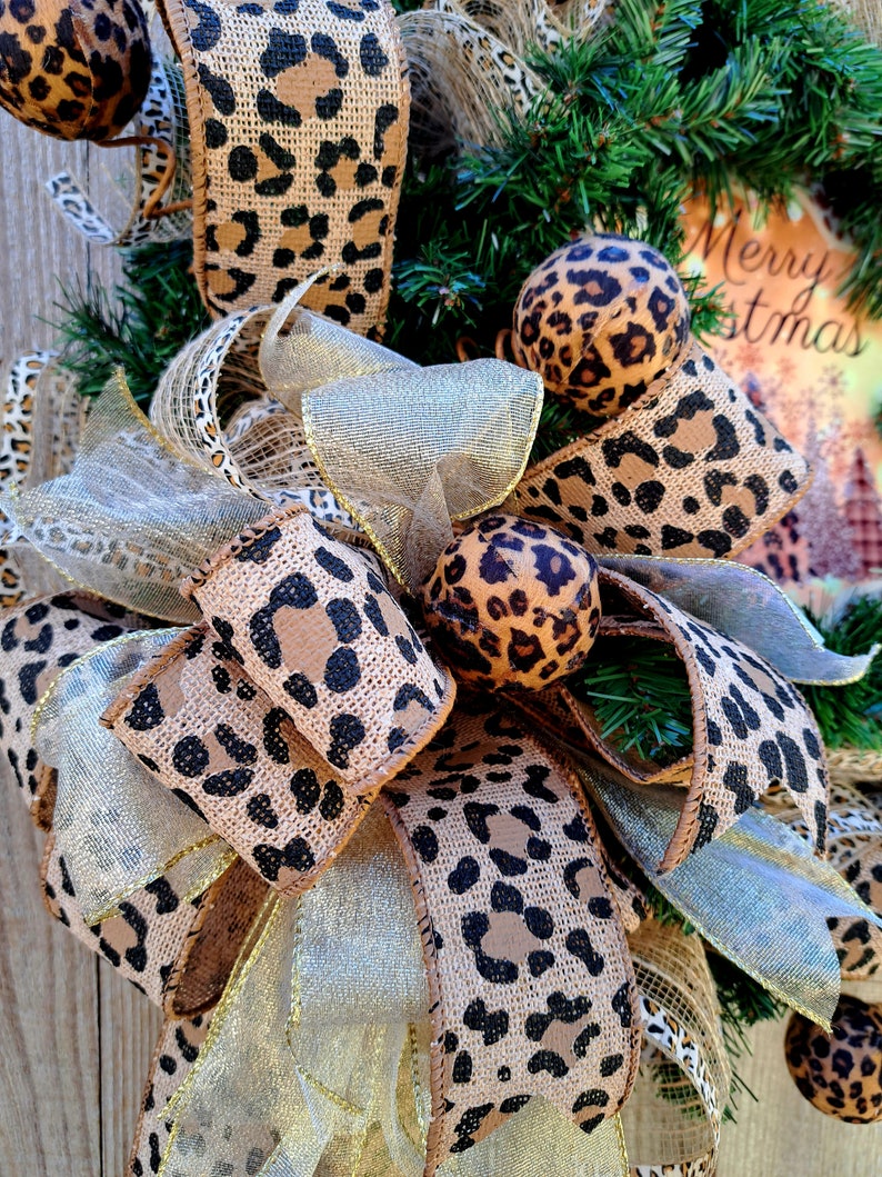 Leopard Print Christmas Wreath: Farmhouse Front Door Decor - Etsy