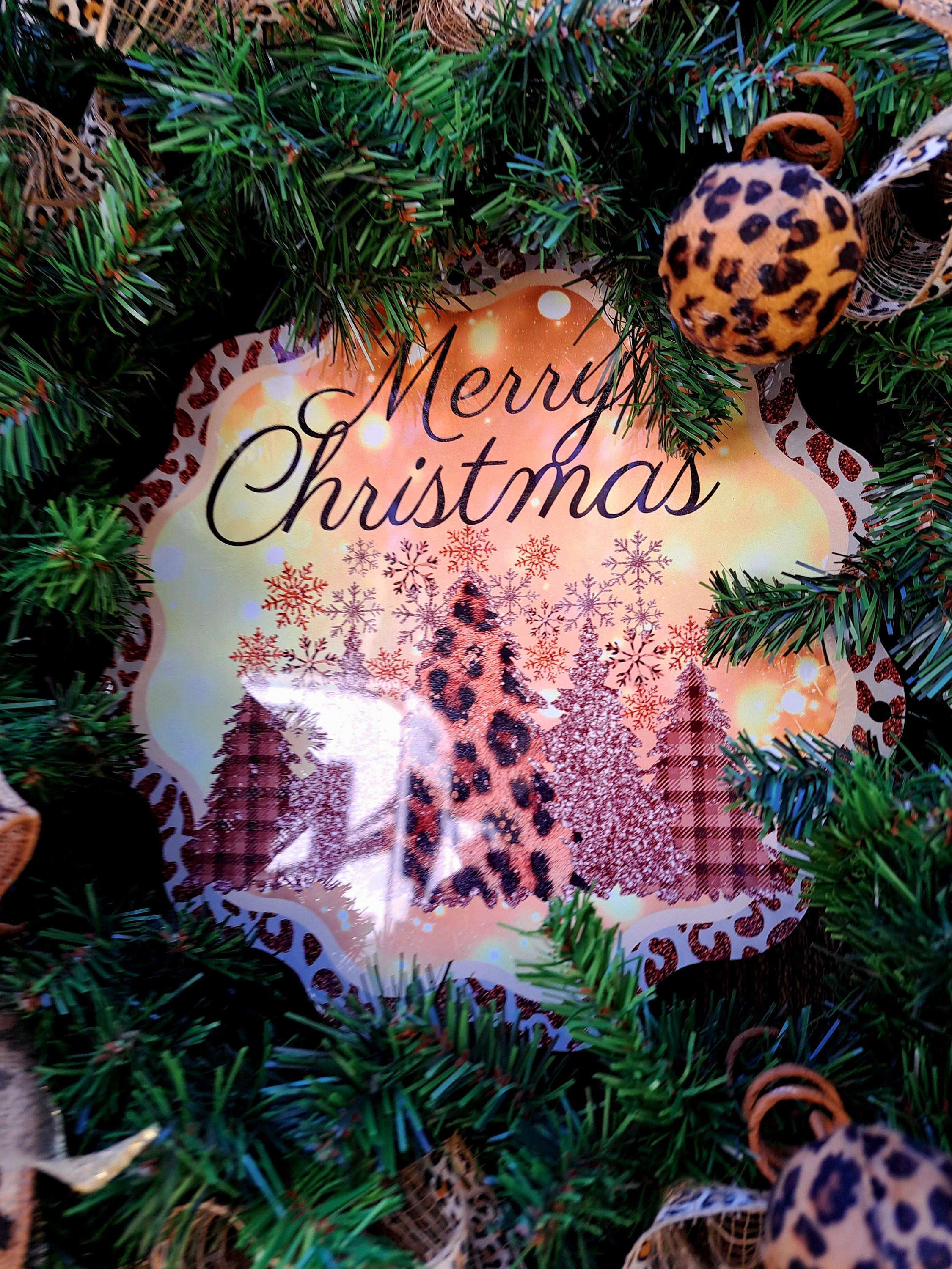 Leopard Print Christmas Wreath: Farmhouse Front Door Decor - Etsy