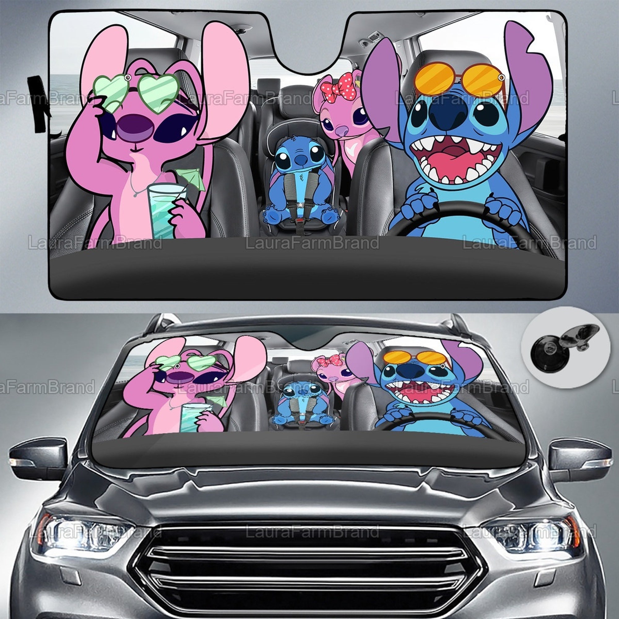 Stitch And Angel Car Sunshade, Stitch Sunshade, Stitch And Angel Auto ...