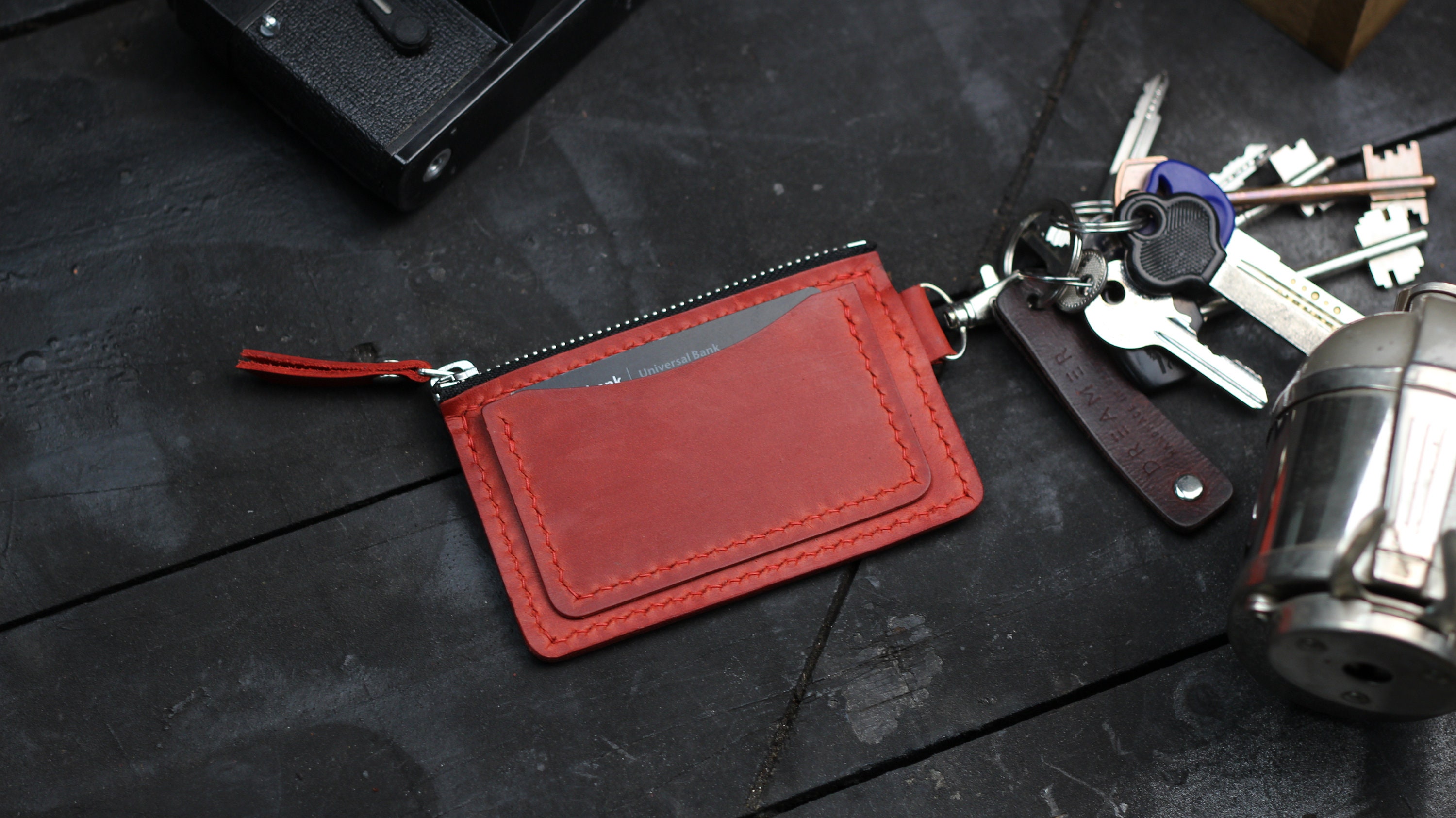 Leather Keychain Wallet Keychain Card Holder Personalised - Etsy