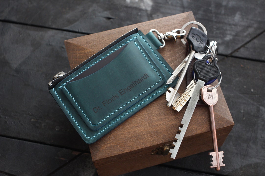 Leather Keychain Wallet, Keychain Card Holder, Personalised Keyring ...