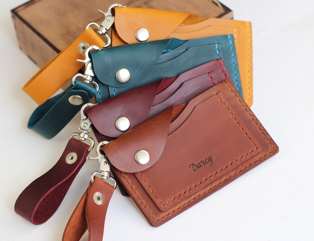 Personalized Leather Wallet, Keychain Card Holder, Keychain Card Wallet ...