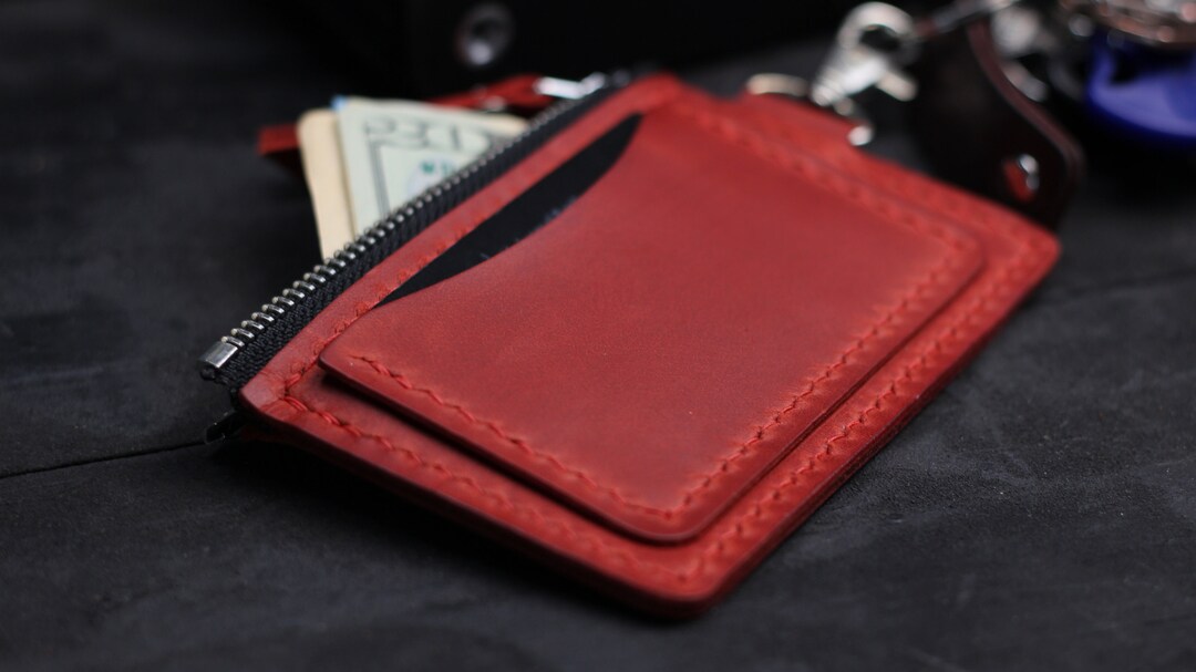 Leather Keychain Wallet, Keychain Card Holder, Personalised Keyring ...