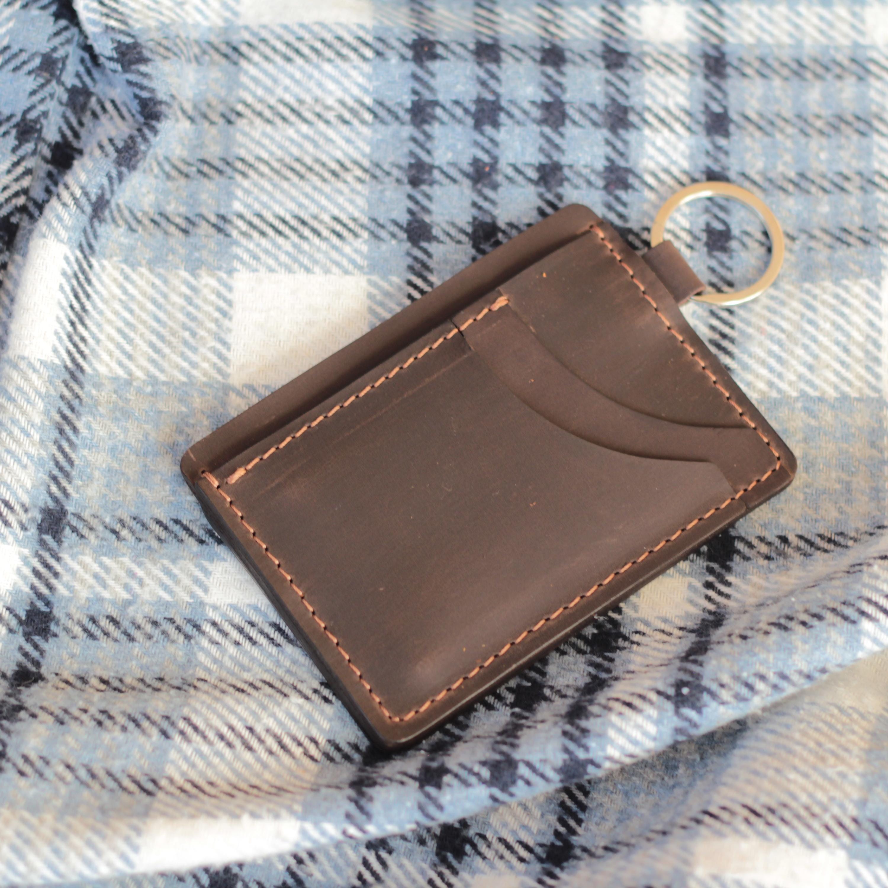 Leather Keychain Card Holder: Personalized Slim Wallet Mini Pocket Card ...