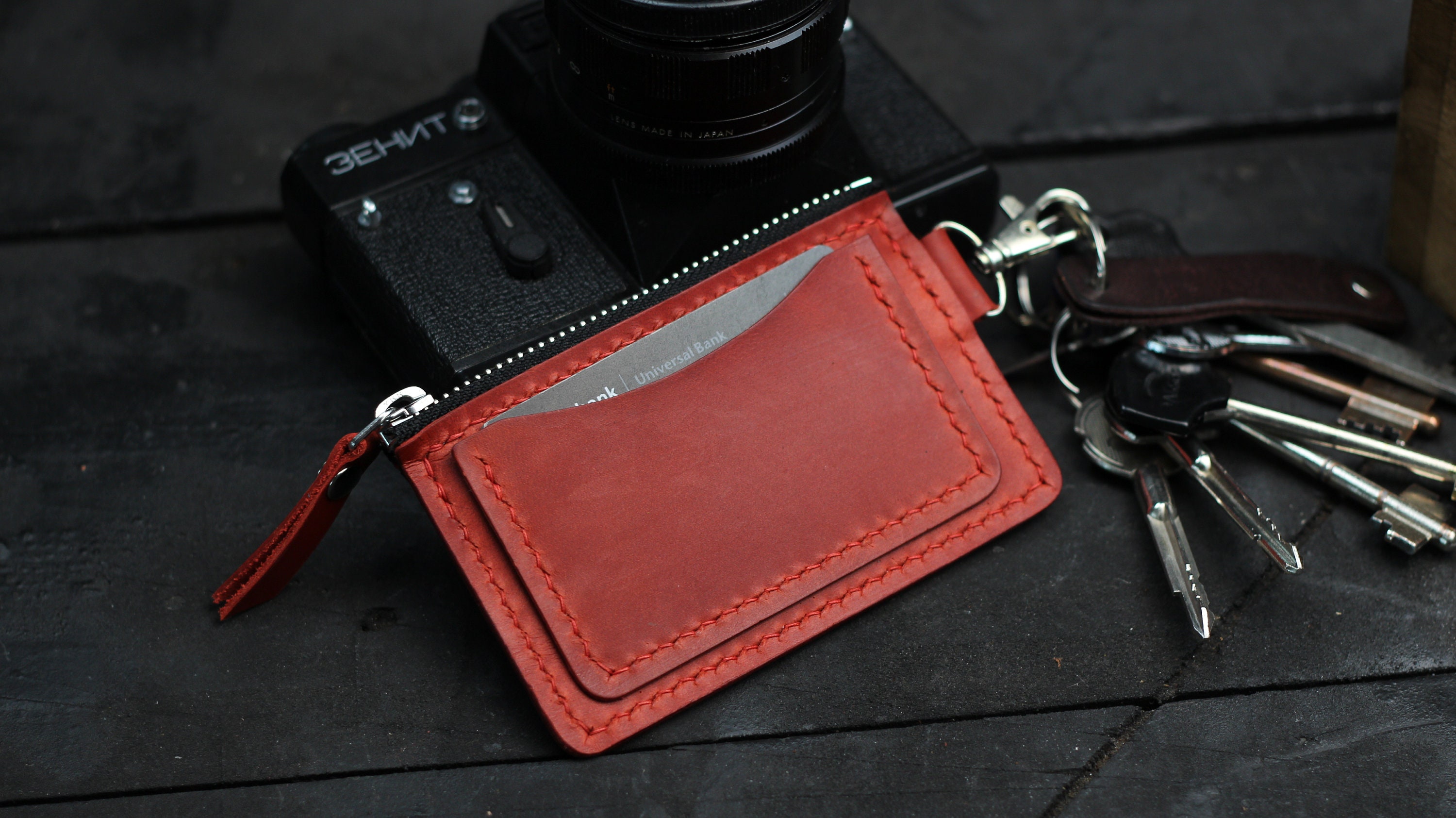 Leather Keychain Wallet Keychain Card Holder Personalised - Etsy