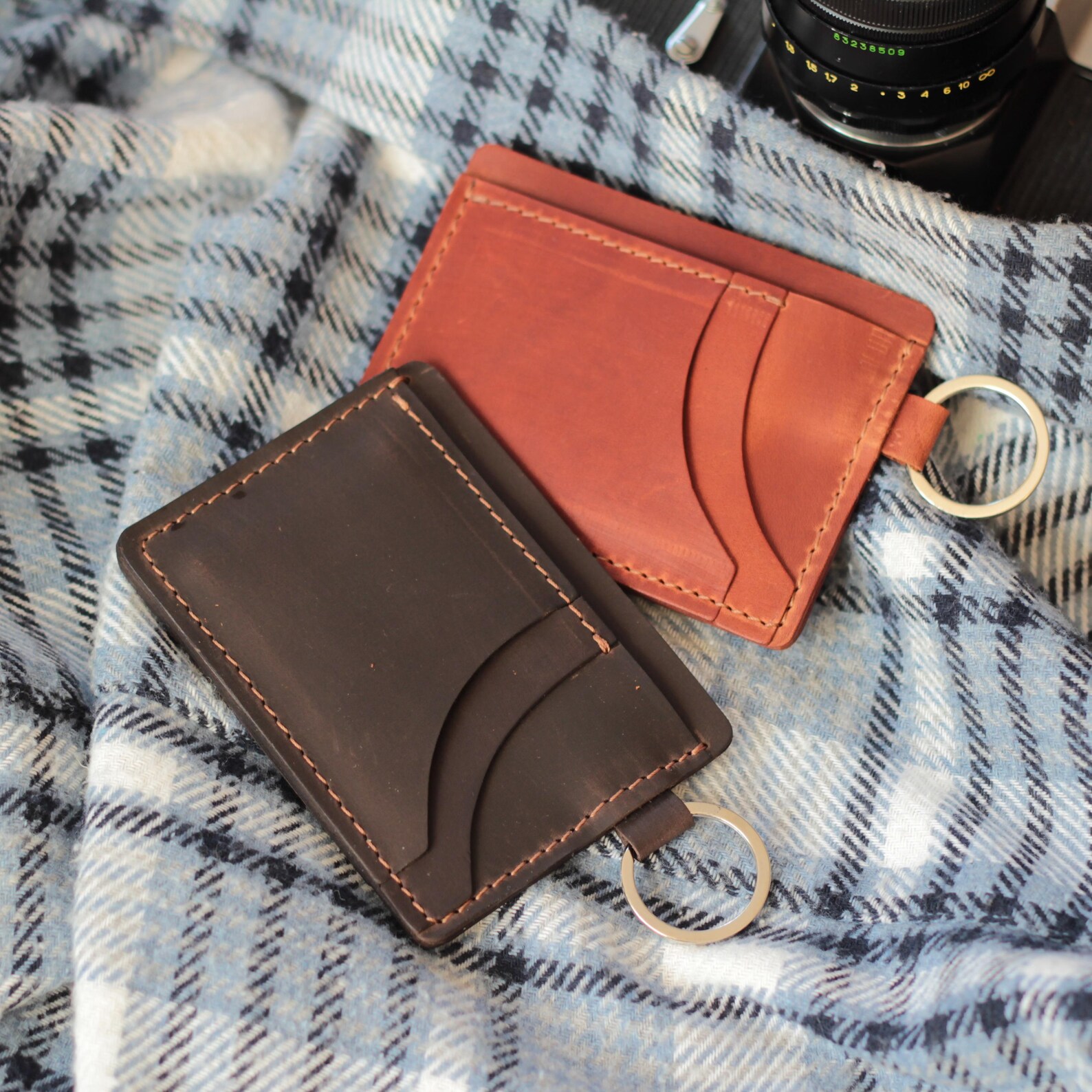 Leather Keychain Card Holder: Personalized Slim Wallet Mini Pocket Card ...