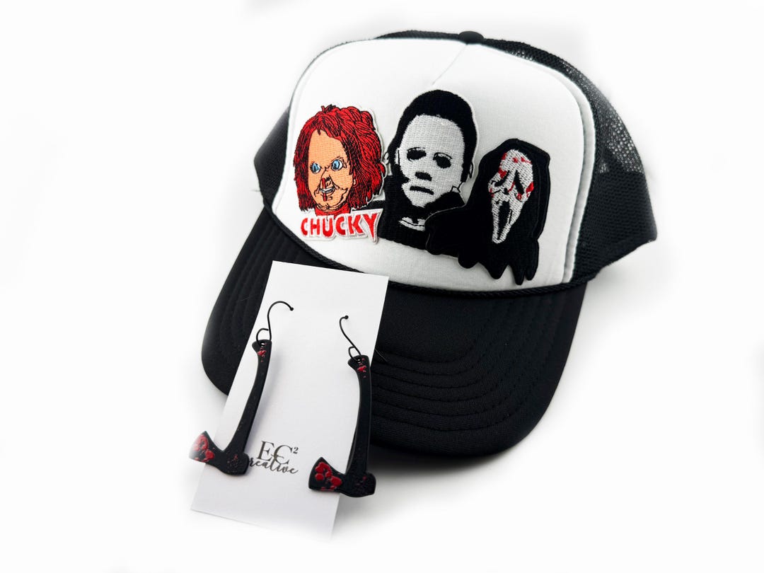 Horror Movie Characters Patch Trucker Hat and Bloody Machete/axe ...