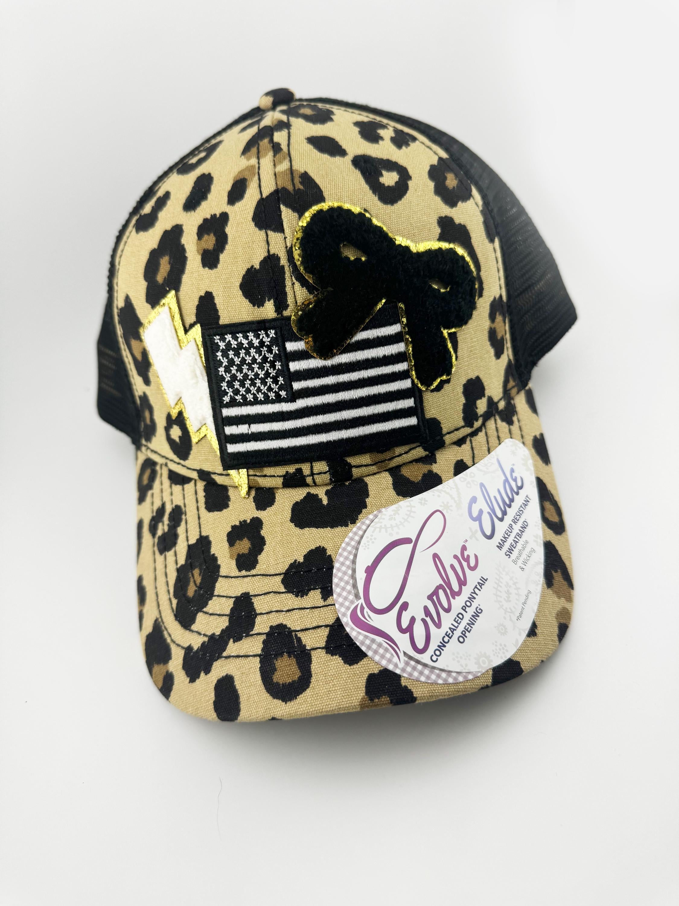 American Flag Themed Cheetah Print Patch Custom Trucker Hat W ...