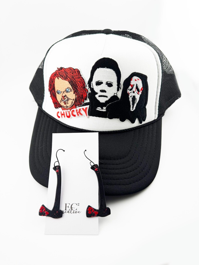 Horror Movie Characters Patch Trucker Hat and Bloody Machete/axe ...