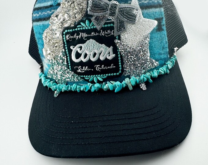 Coors Western Themed Turquoise Custom Patch Trucker Hat - Wool, Blue ...