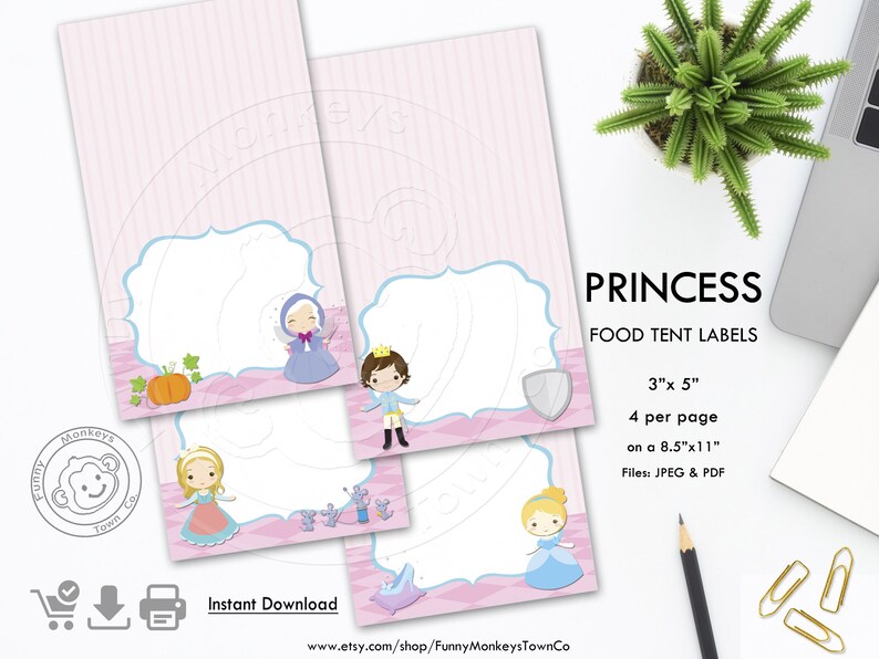 Royal Princess CINDERELLA Food Tent Labels, Princess Stickers, Tea ...