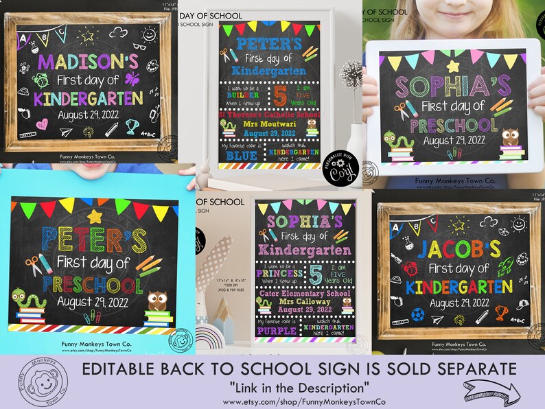 Editable First Day of KINDERGARTEN Sign, First Day of School ...