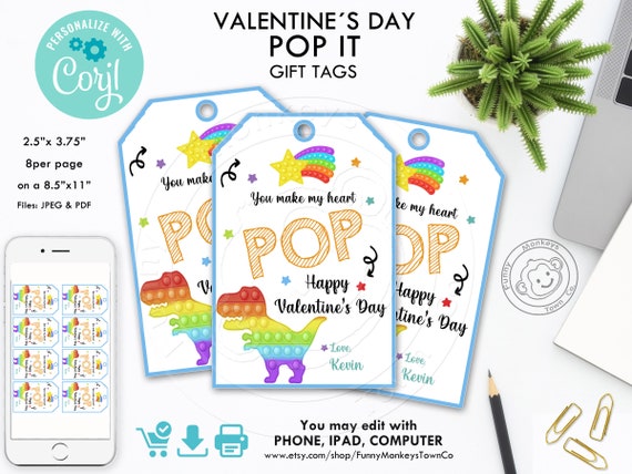 Editable Valentine's Day Pop It Gift Tag, You Make My Heart Pop ...