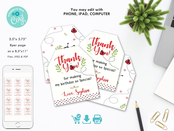 Editable Ladybug favor tags, Ladybug gift tags, Ladybug Decoration ...