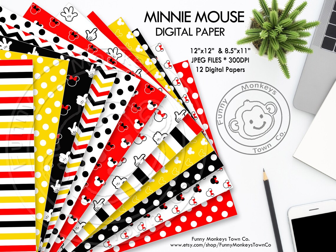 MINNIE Mouse Digital Paper Instant Download Printable or - Etsy