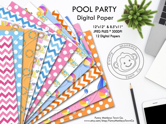POOL Party Inspired digital paper pack for scrapbooking, Making Cards ...