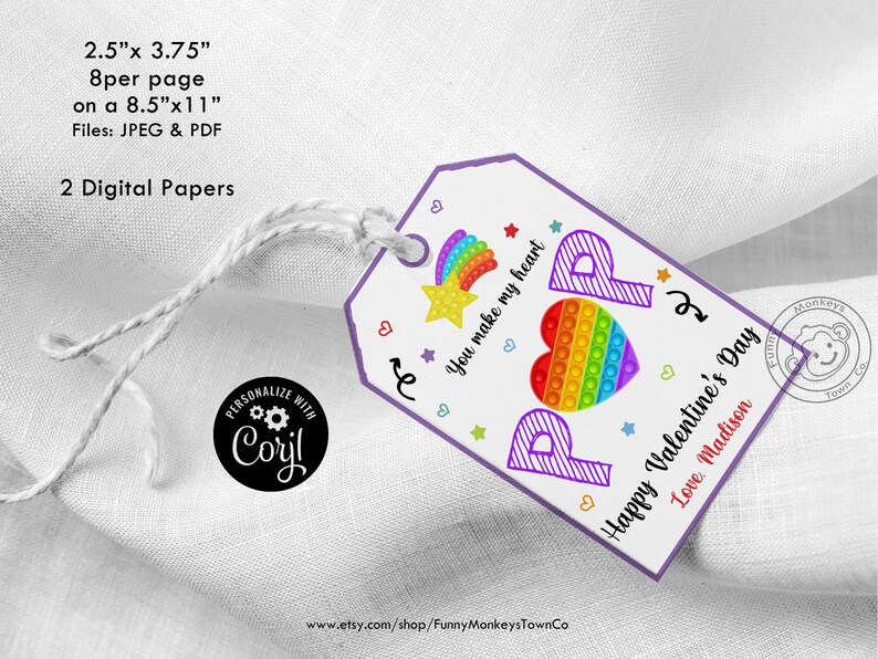 Editable Valentine's Day Pop It Gift Tag, You Make My Heart Pop ...