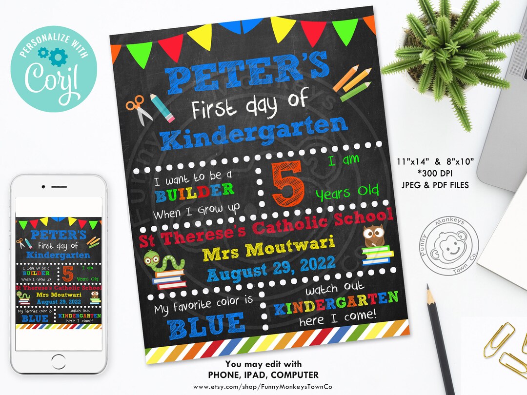 Editable First Day of School Chalkboard Sign, School Printable Sign ...
