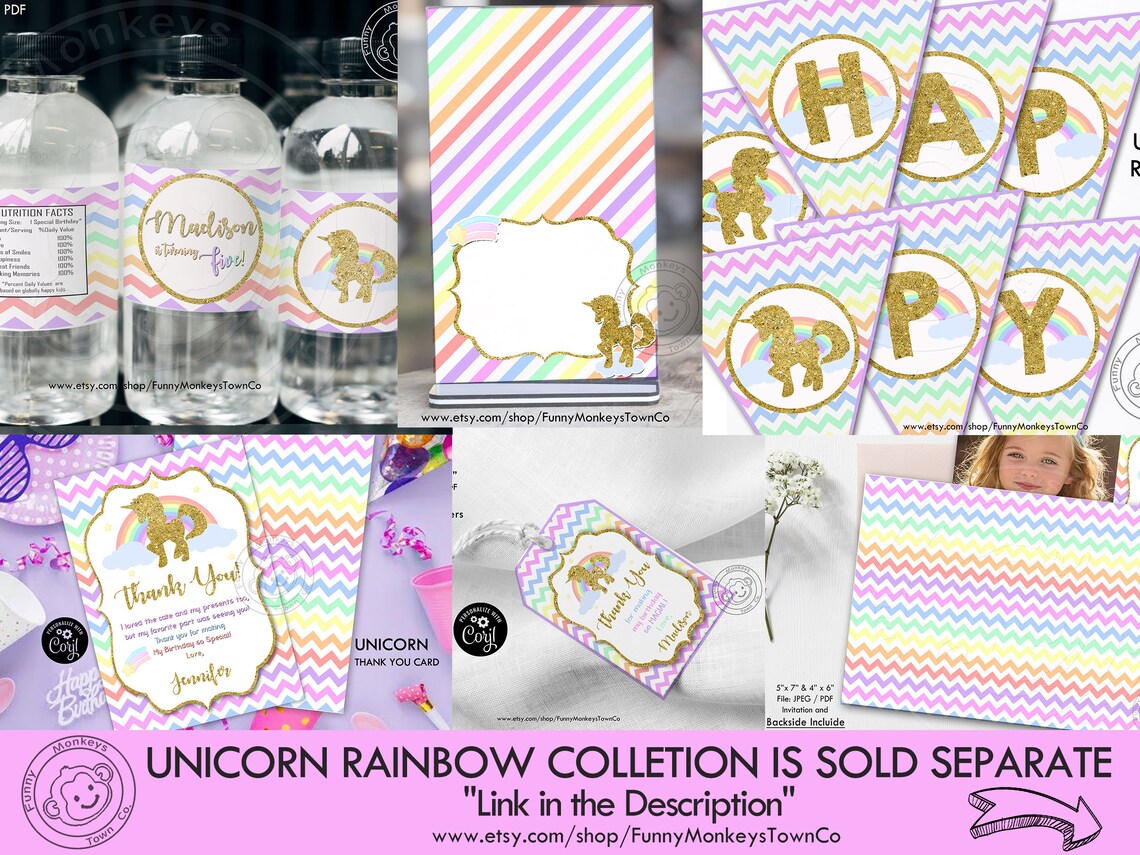 Editable UNICORN Rainbow Thank You Card, Rainbow, Note Card, Photo ...