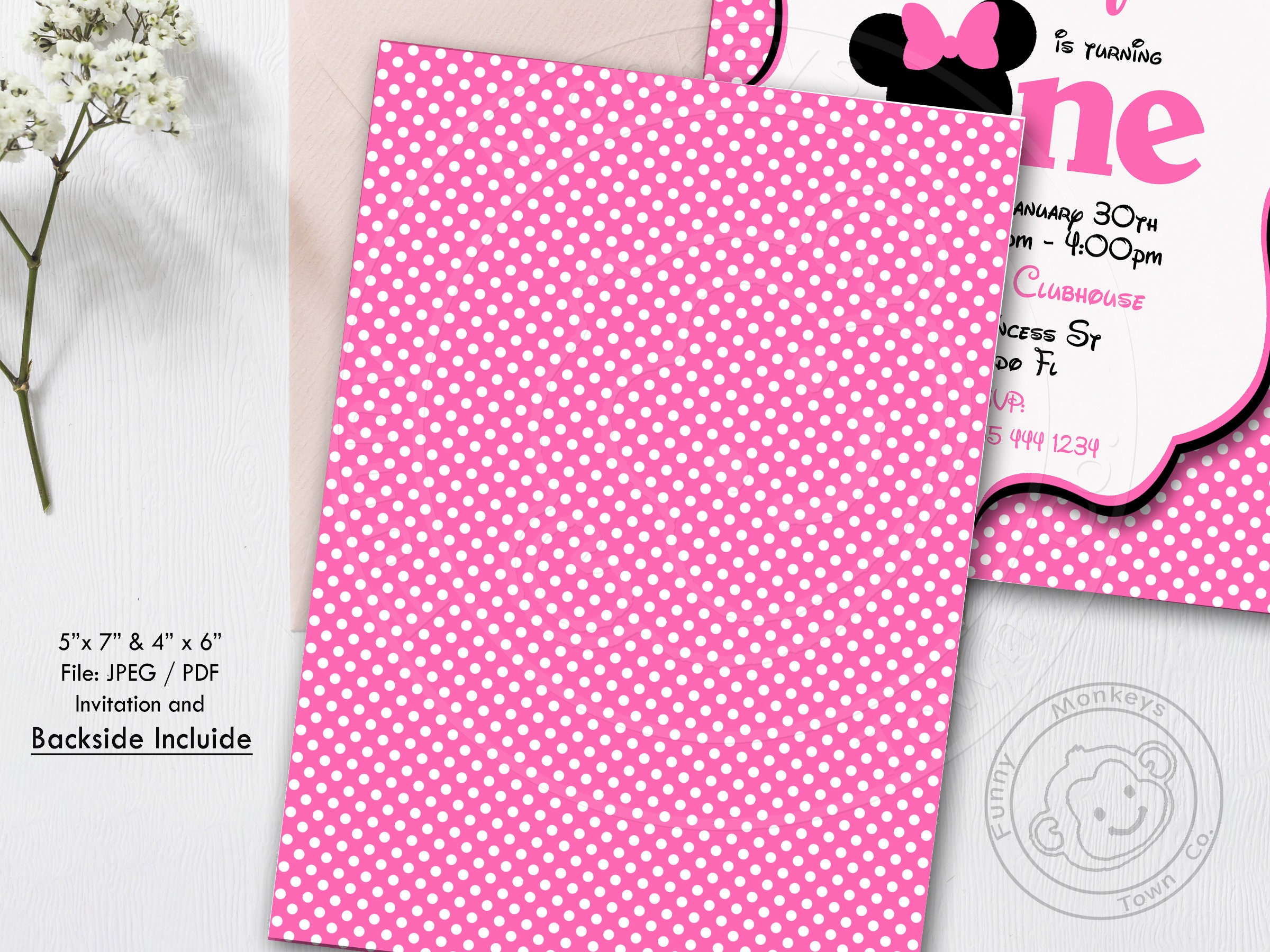 Editable Pink MINNIE Mouse Invitation, Minnie Mouse 1st Birthday ...