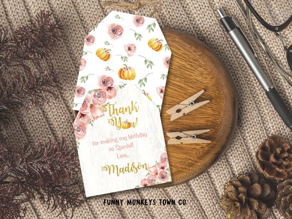 Editable PUMPKIN Favor Tags, Pink and Gold Pumpkin Gift Tags, Pumpkin ...