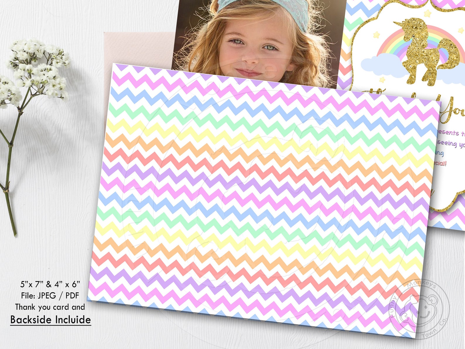 Editable UNICORN Rainbow Thank You Card, Rainbow, Note Card, Photo ...