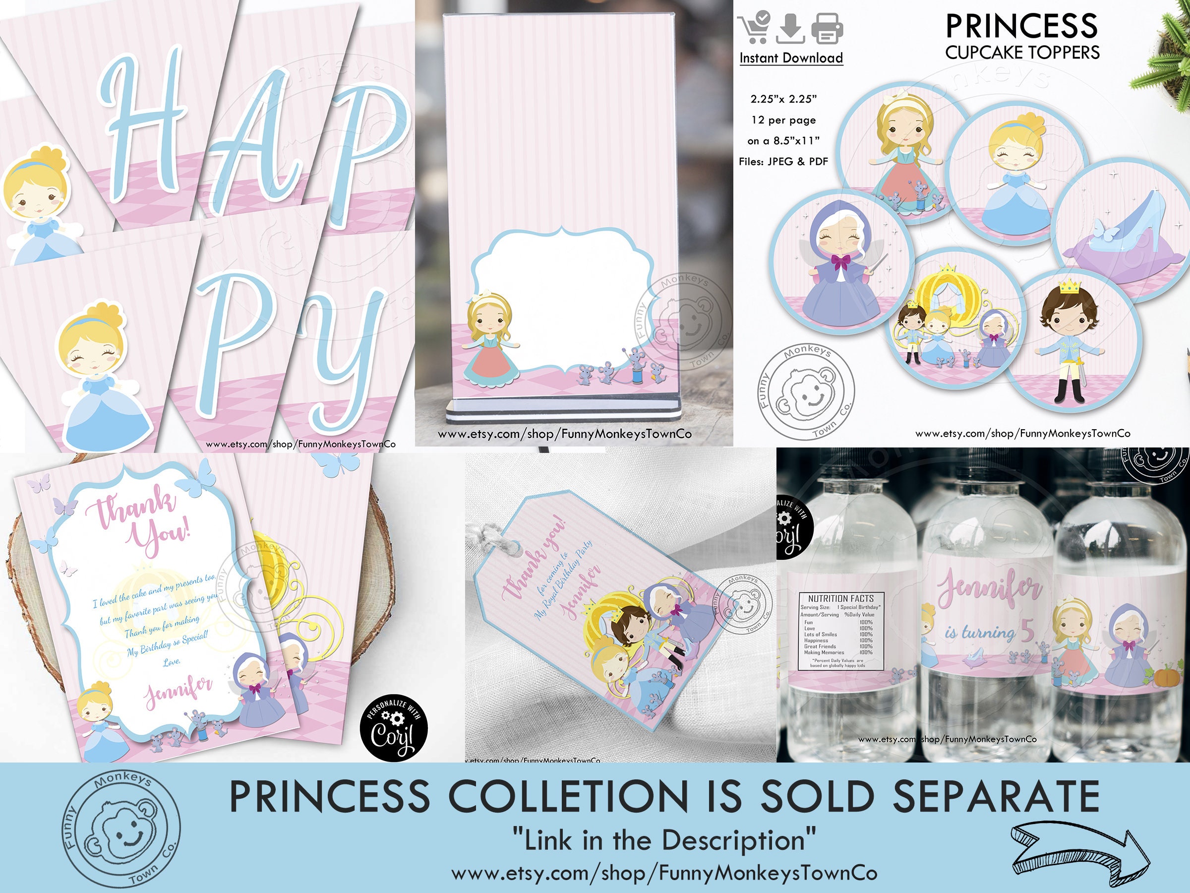 Editable Royal Princess CINDERELLA Thank You Card Princesses - Etsy