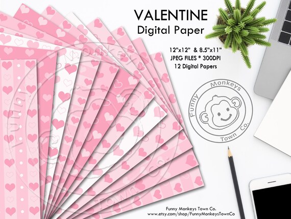 Pink VALENTINE day digital paper pack for scrapbooking, Heart, lovers ...