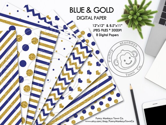 Blue and GOLD Glitter digital paper pack for scrapbooking, Making Cards ...