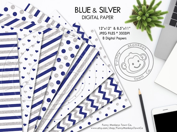 Blue and SILVER Glitter digital paper pack for scrapbooking, Making ...