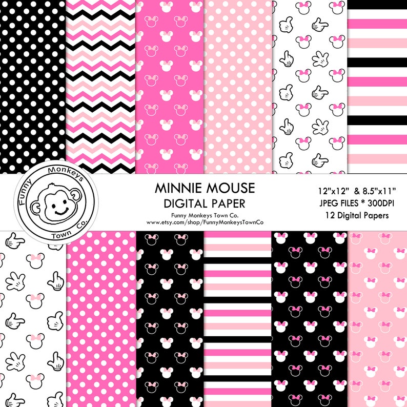 MINNIE Mouse Digital Paper, Pink Minnie Mouse Digital paper, Instant ...