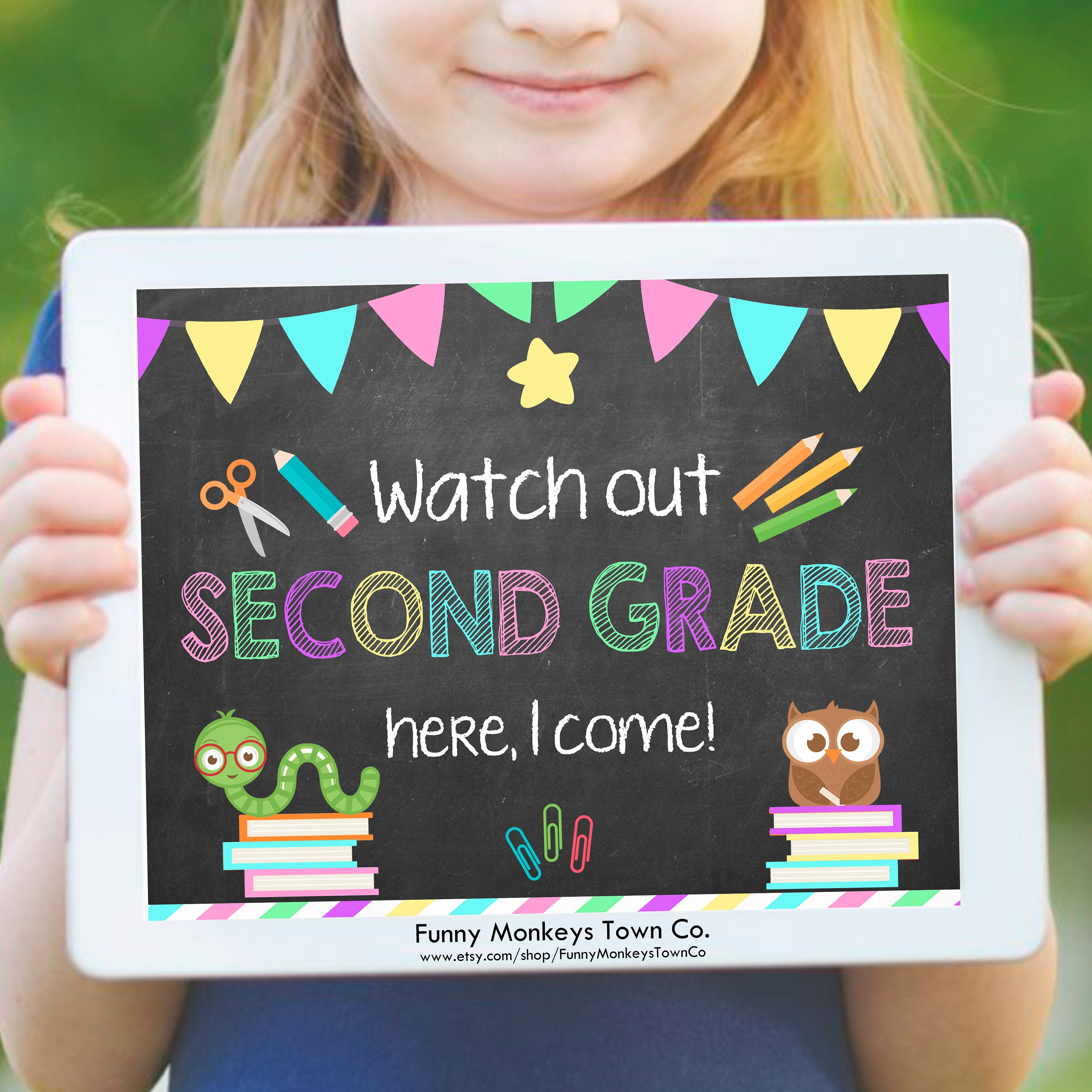 Watch Out 2nd Grade Here I Come Sign, Back to School Chalkboard Sign ...