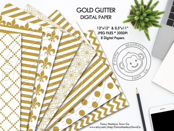 GOLD Glitter digital paper pack for scrapbooking, Making Cards, Tags ...