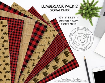 LUMBERJACK Digital Paper Black Buffalo Plaid Rustic Bear | Etsy