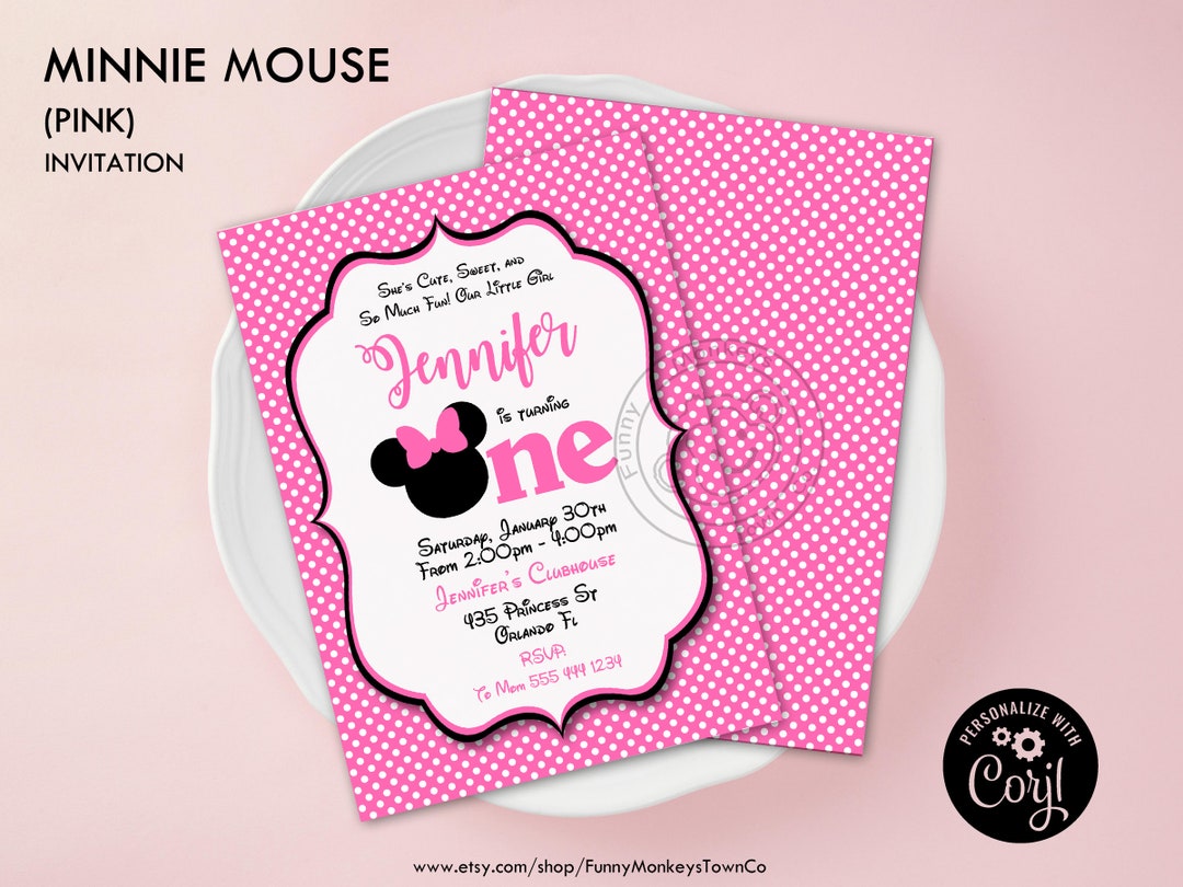 Editable Pink MINNIE Mouse Invitation, Minnie Mouse 1st Birthday ...
