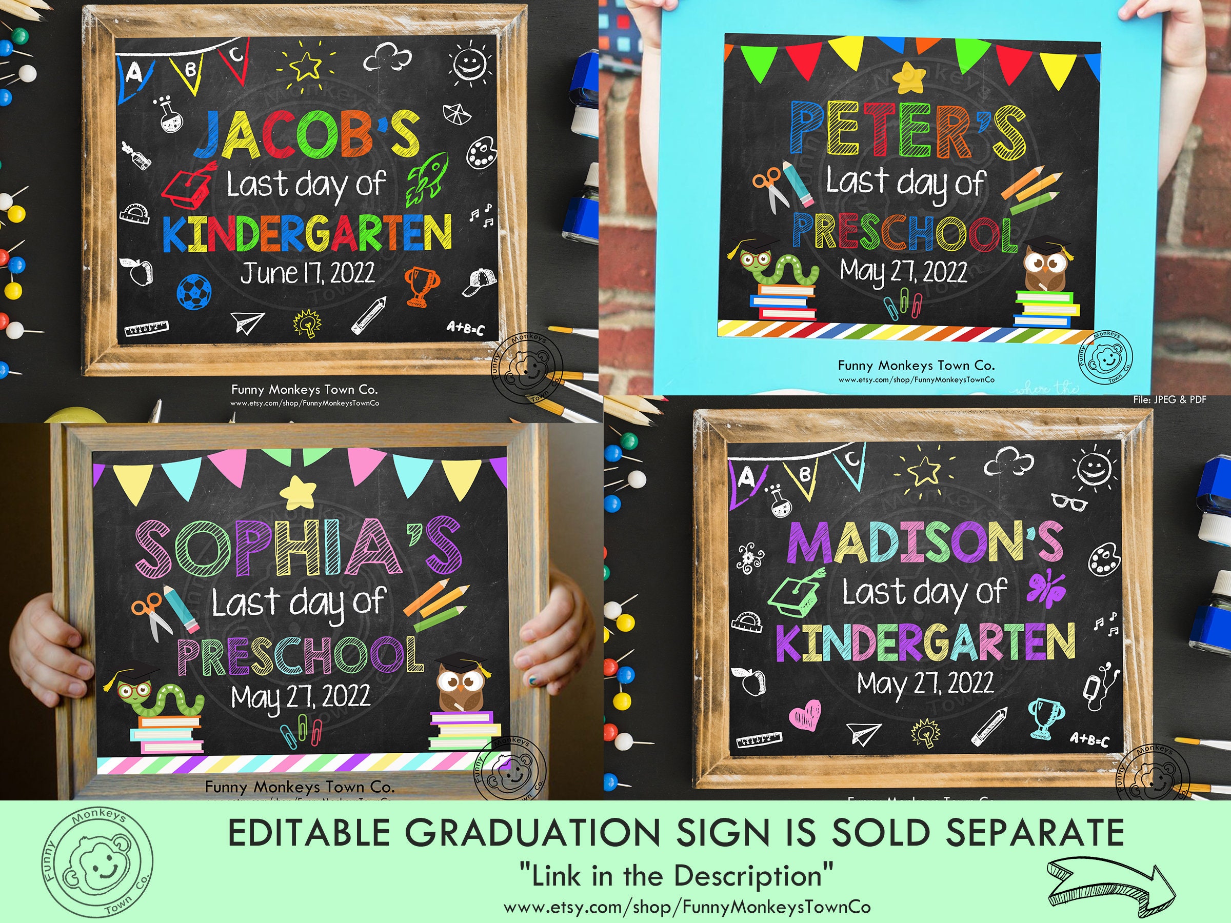 Editable Last Day of PRESCHOOL, Last Day of School Sign, Chalkboard ...