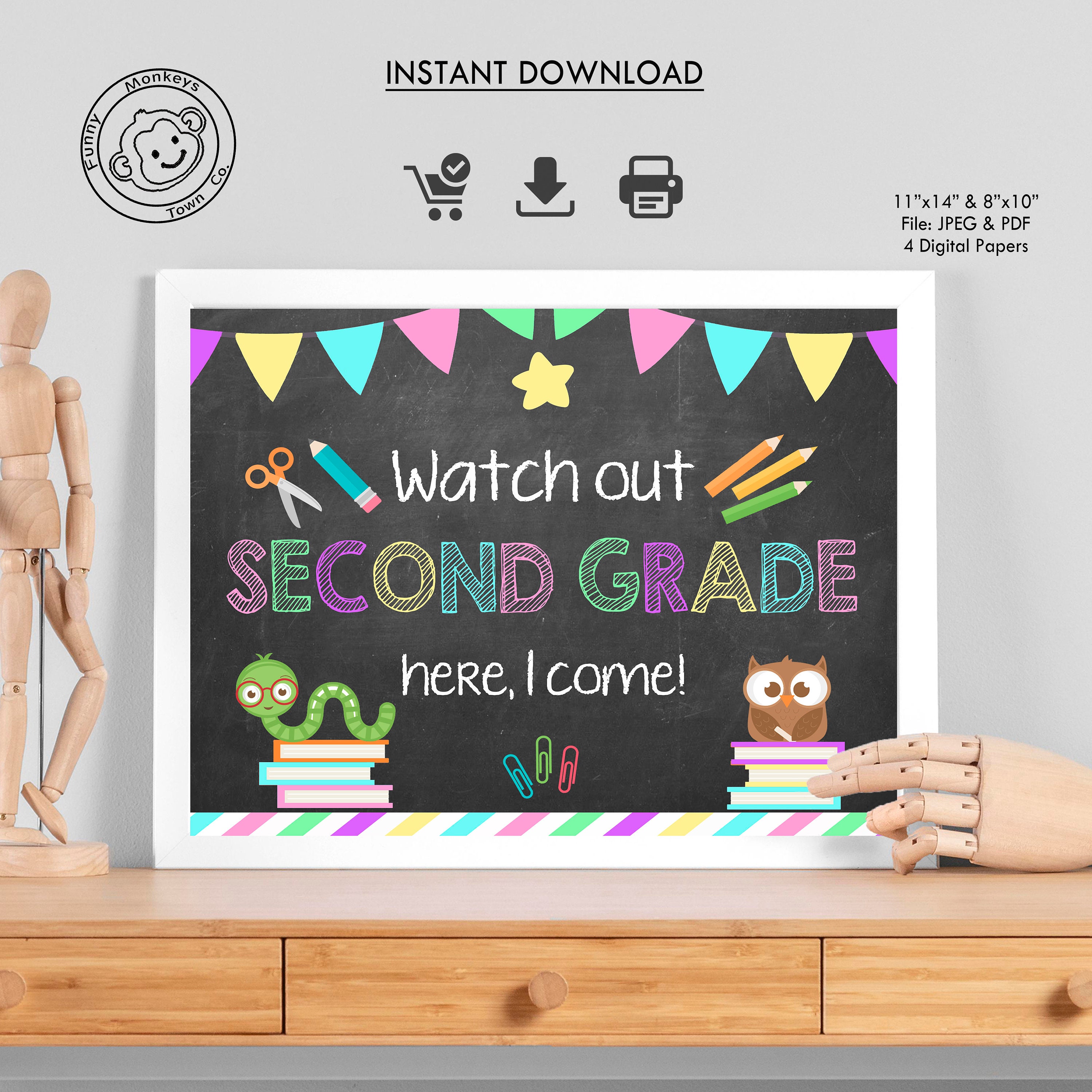 Watch Out 2nd Grade Here I Come Sign, Back to School Chalkboard Sign ...