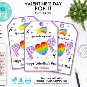 Editable Valentine's Day Pop It Gift Tag, You Make My Heart Pop ...
