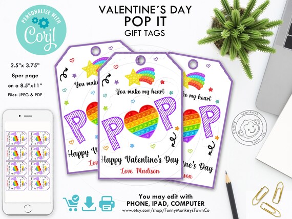 Editable Valentine's Day Pop It Gift Tag You Make My | Etsy