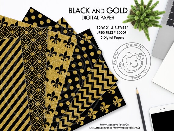 Black and GOLD Glitter digital paper pack for scrapbooking, Making ...