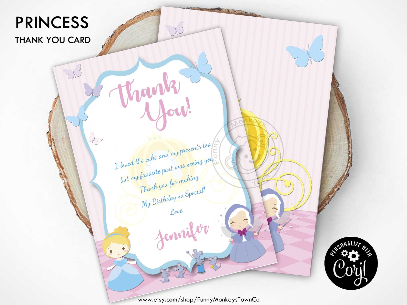 Editable Royal Princess CINDERELLA Thank You Card Princesses - Etsy