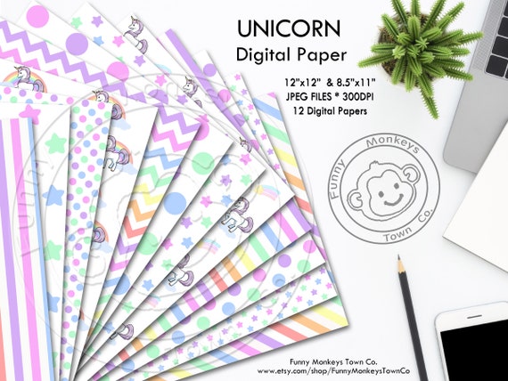 UNICORN Rainbow Inspired digital paper pack for scrapbooking, Making ...