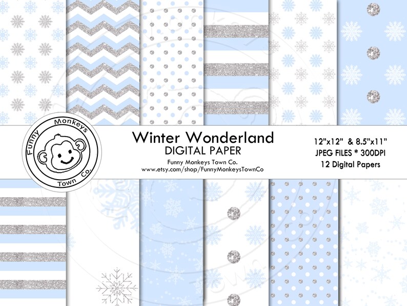 WINTER Digital Paper Onederland Snowflake Let It Snow Christmas Frozen ...
