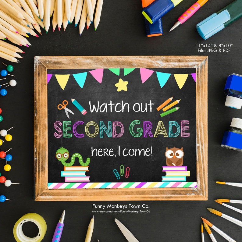 Watch Out 2nd Grade Here I Come Sign, Back to School Chalkboard Sign ...
